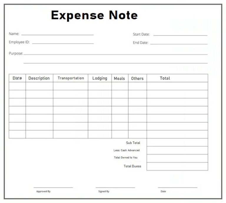 Expense Note Template | Free Word & Excel Templates