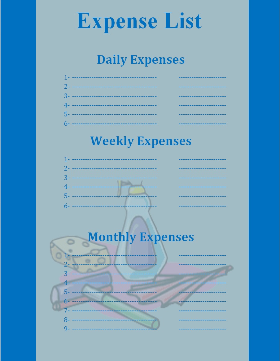 Expense List Template | Free Word & Excel Templates