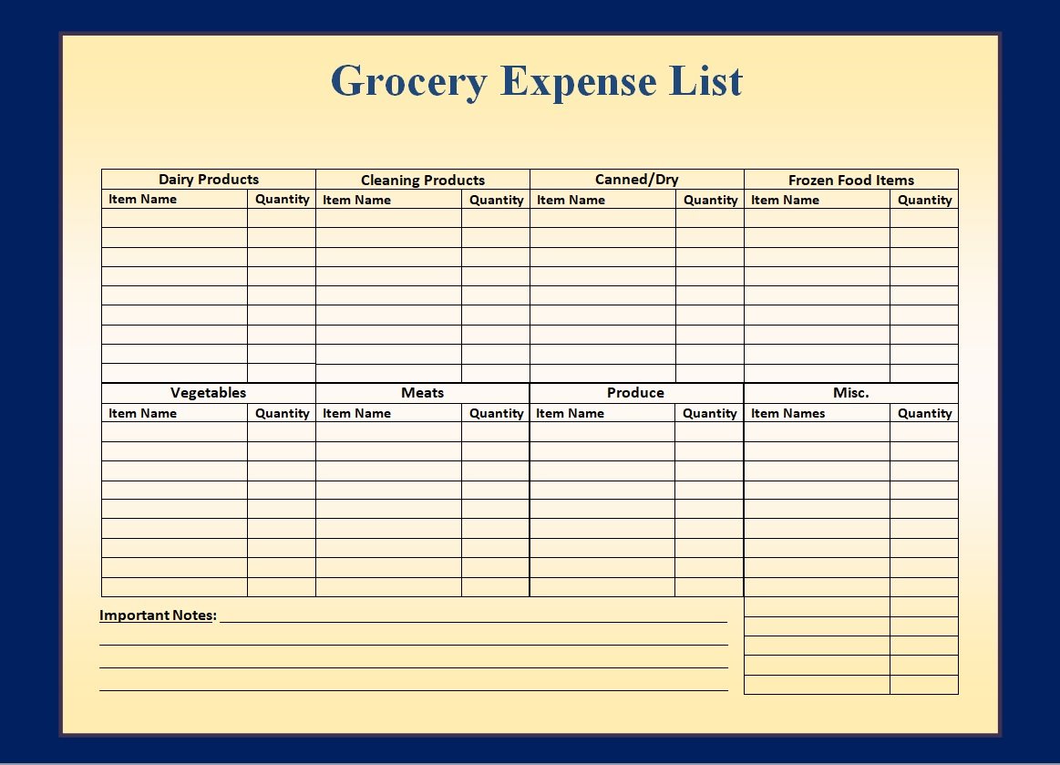 Expense List Template | Free Word & Excel Templates