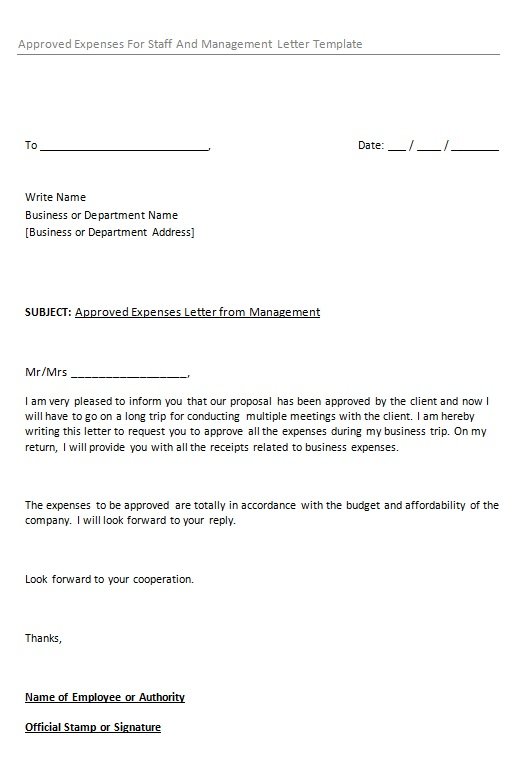Approved Expenses For Staff And Management Letter Template | Free Word ...