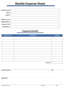 Mobile Expenses Sheet Template | Free Word & Excel Templates