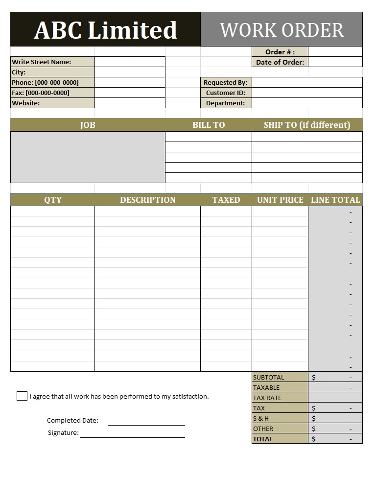 Work Order Format | Free Word & Excel Templates Work Order Format | Free Word & Excel Templates