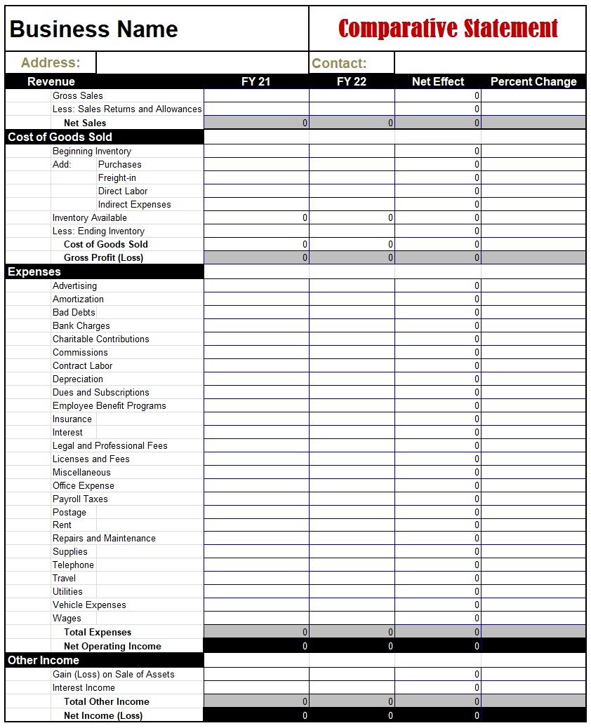 Comparative Statement Template in MS Excel | Free Word & Excel Templates