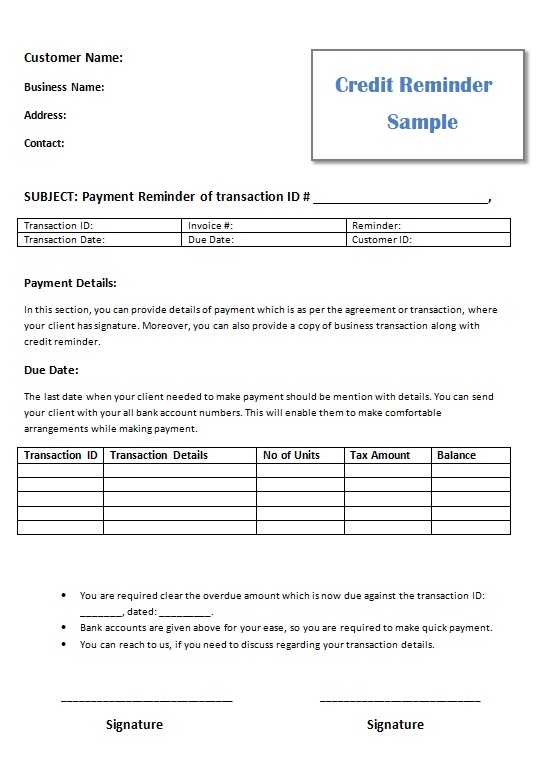 Credit Reminder Note Template | Free Word & Excel Templates