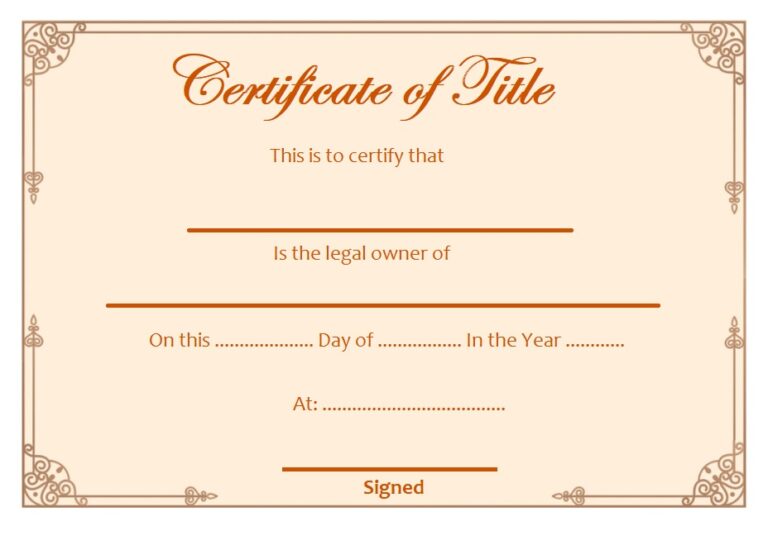 Certificate of Title Template PDF | Free Word & Excel Templates