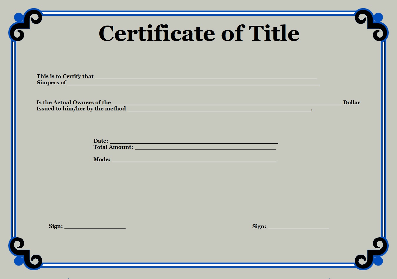 Certificate of Title Template | Free Word & Excel Templates