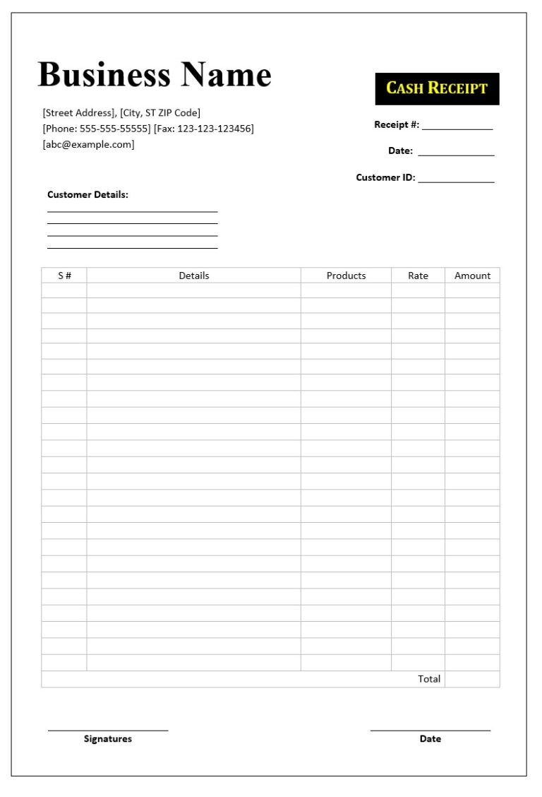 Cash Receipt Template | Free Word & Excel Templates