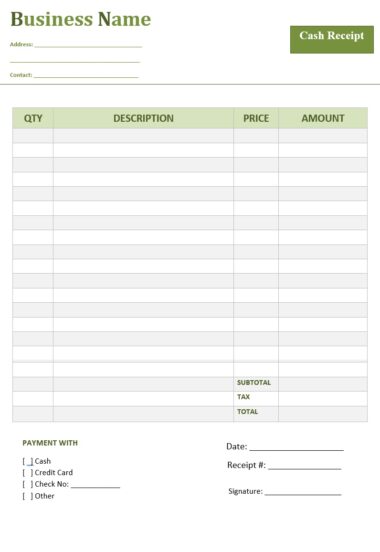 Cash Receipt Template | Free Word & Excel Templates
