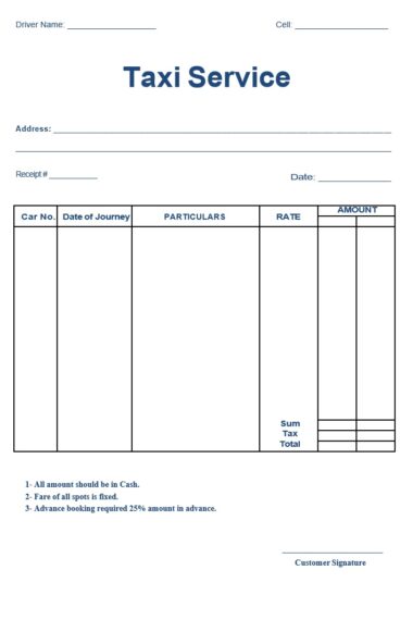 Taxi Receipt Template | Free Word & Excel Templates