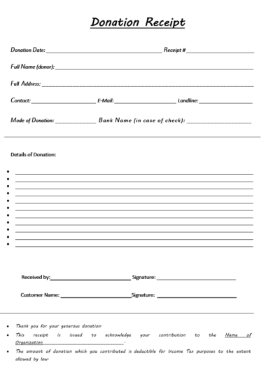 Donation Receipt Template | Free Word & Excel Templates