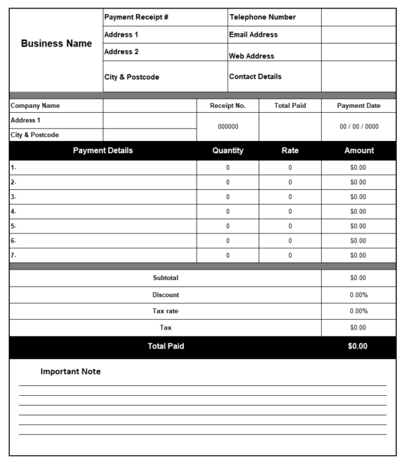 Payment Receipt Template | Free Word & Excel Templates