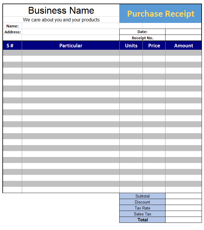 Purchase Receipt Template | Free Word & Excel Templates