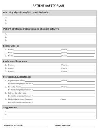 Professional Patient Safety Plan Template | Free Word & Excel Templates