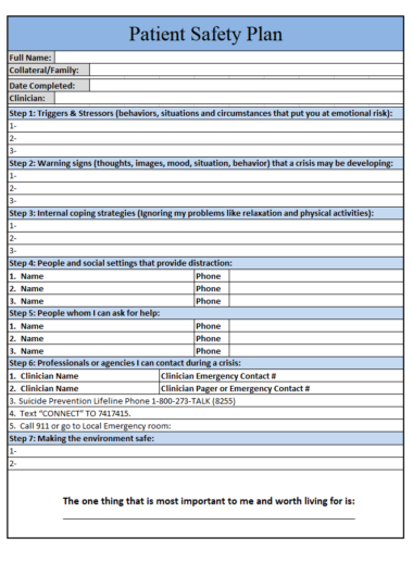 Patient Safety Plan Template | Free Word & Excel Templates
