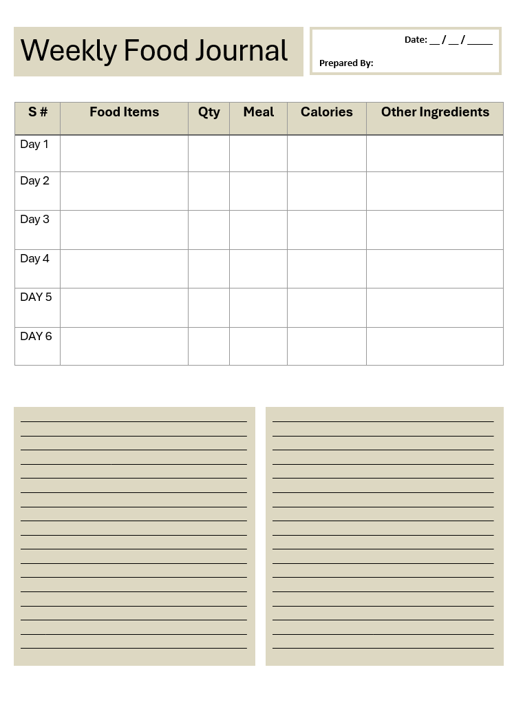 Food Journal Template | Free Word & Excel Templates