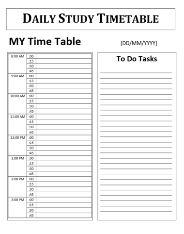 Blank Study Timetable Template | Free Word & Excel Templates