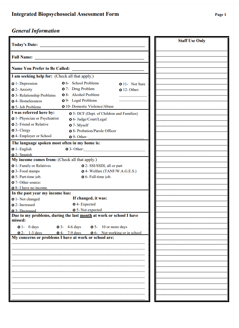Biopsychosocial Assessment Template | Free Word & Excel Templates