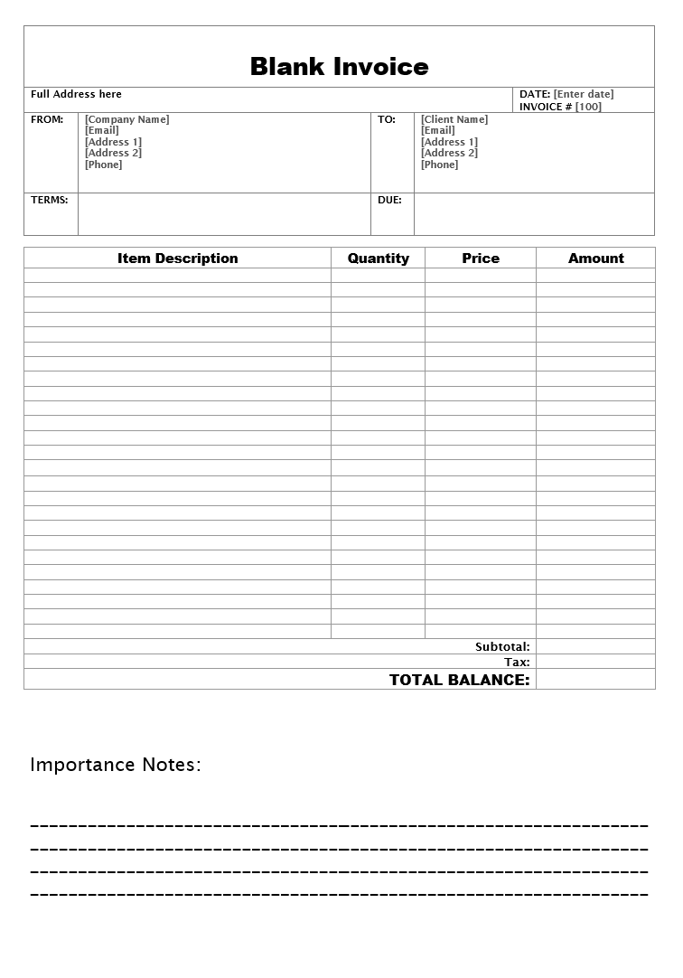 Blank Invoice Template | Free Word & Excel Templates
