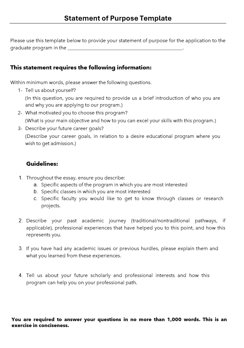 Statement of Purpose Template | Free Word & Excel Templates