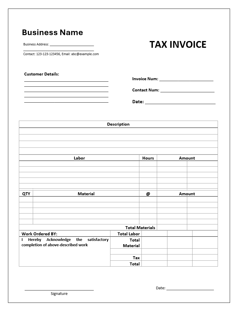 Tax Invoice Format | Free Word & Excel Templates