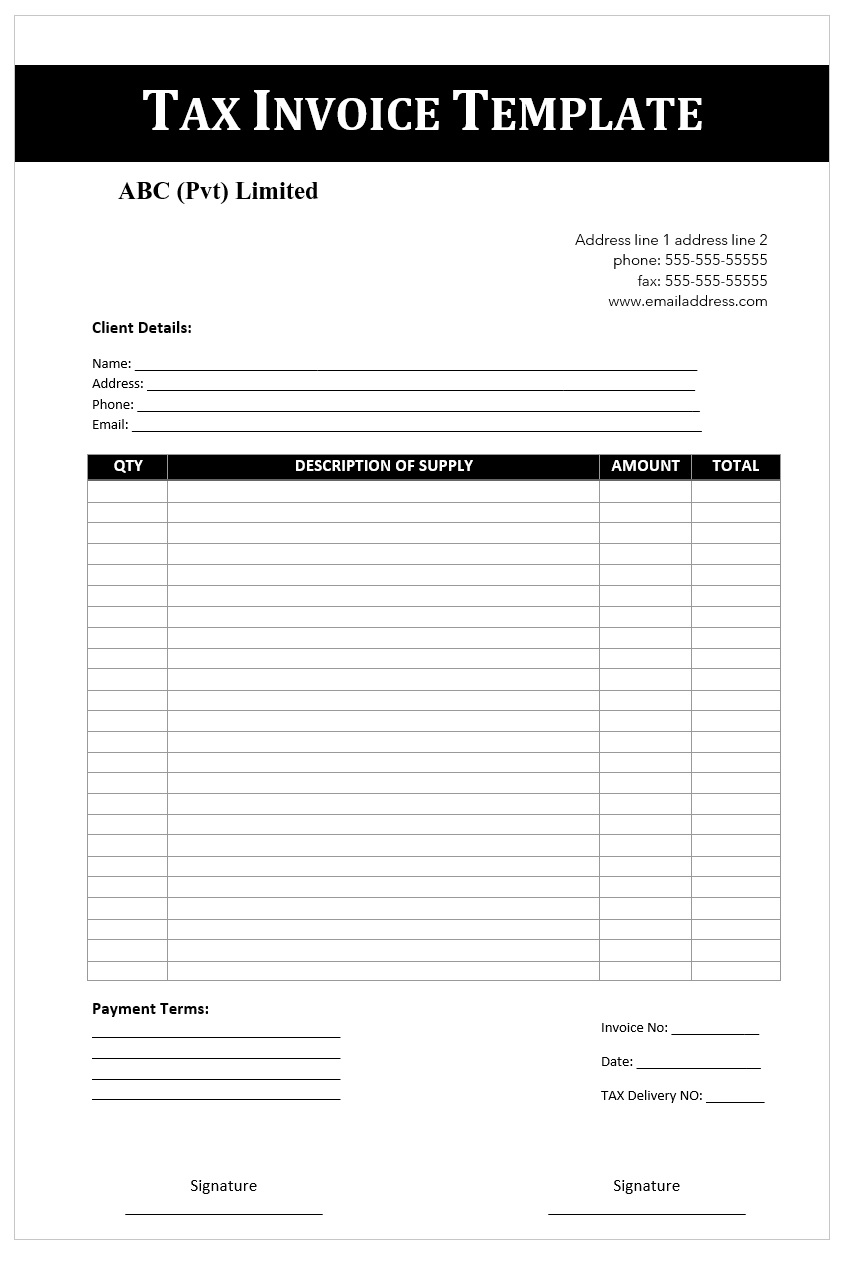 Tax Invoice Format | Free Word & Excel Templates