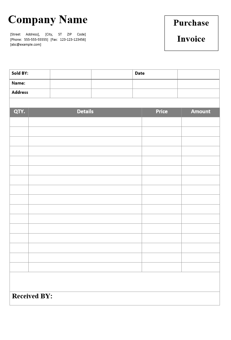 Purchase Invoice Template | Free Word & Excel Templates