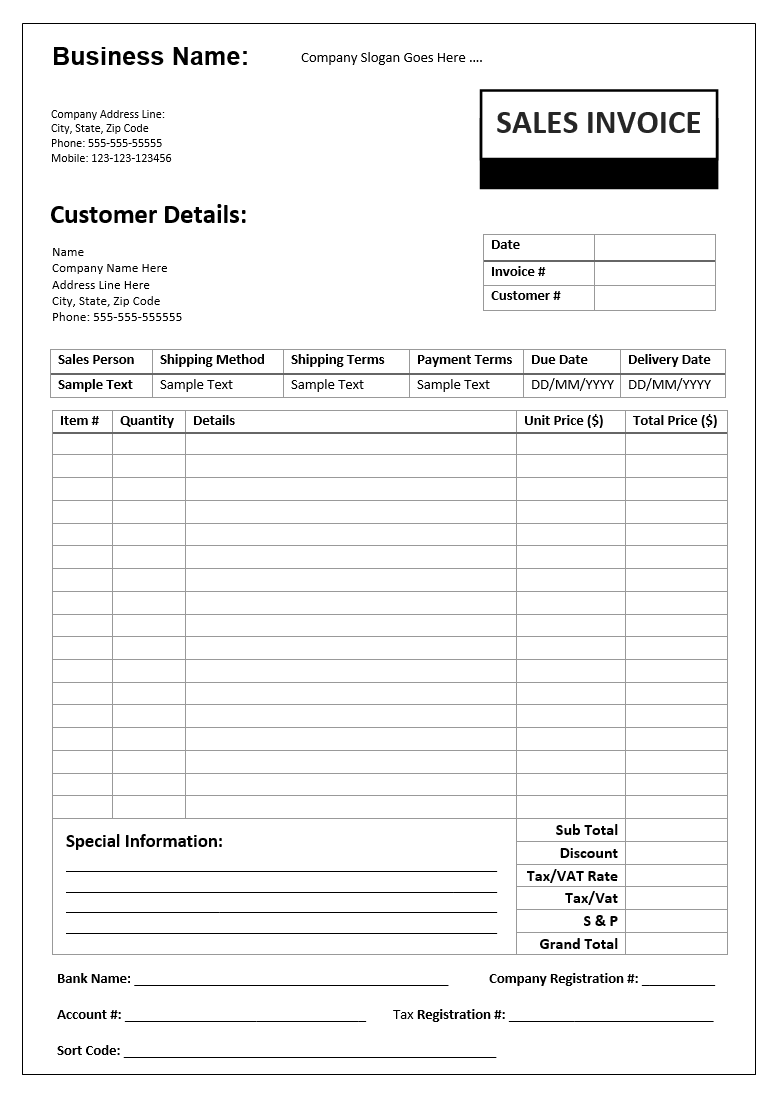Sales Invoice Template | Free Word & Excel Templates