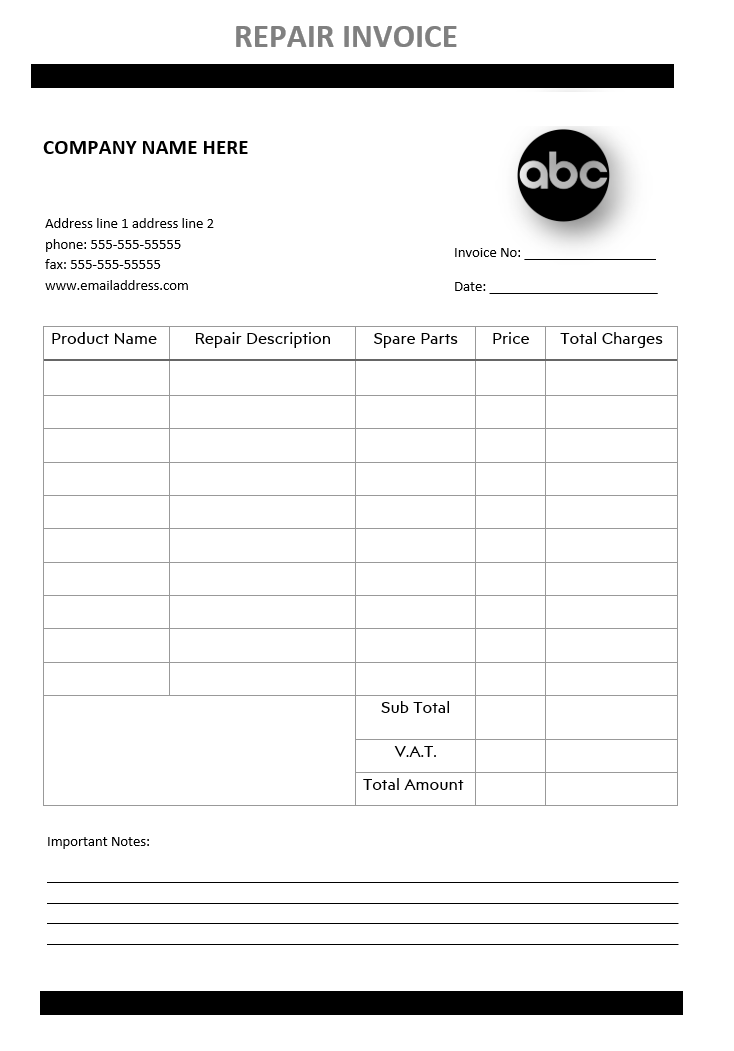 Repair Invoice Template | Free Word & Excel Templates