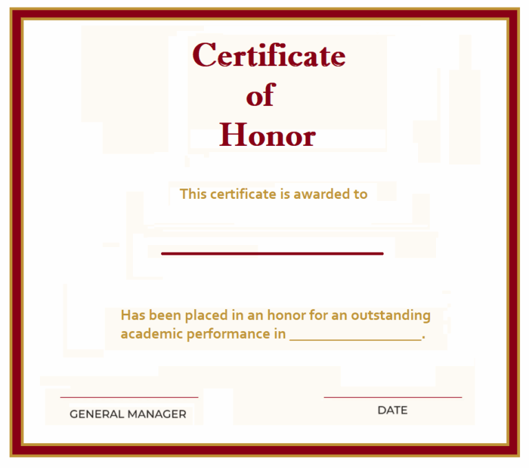 Certificate of Honor Template | Free Word & Excel Templates