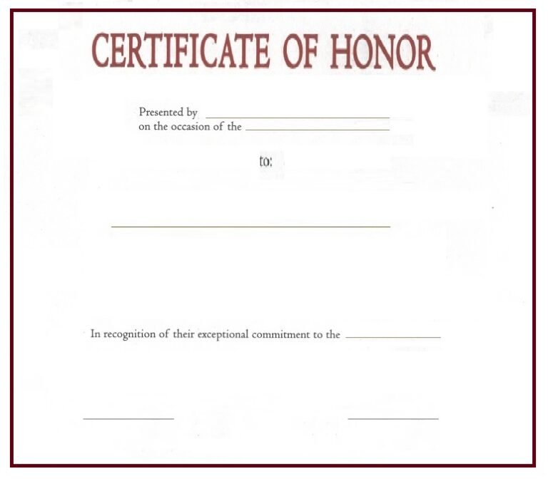 Certificate of Honor Template | Free Word & Excel Templates