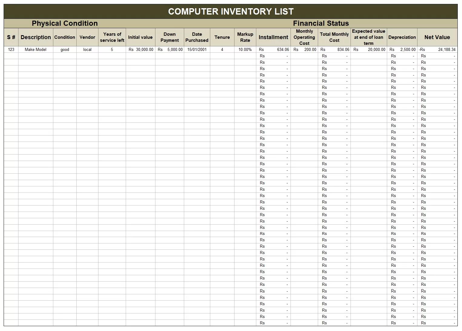 Computer Inventory Breakup Template | Free Word & Excel Templates