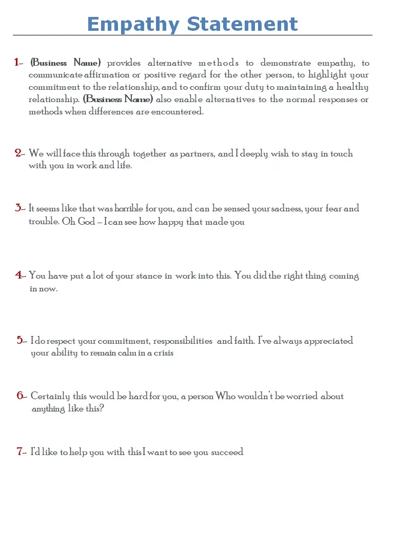 Importance of an Empathy Statement | Free Word & Excel Templates