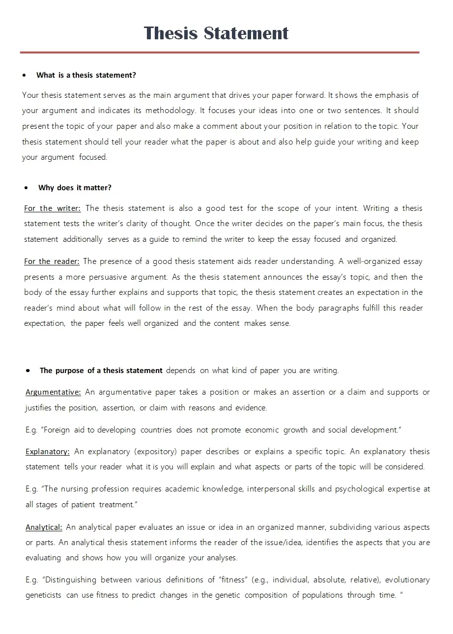 Professional Thesis Statement Template | Free Word & Excel Templates